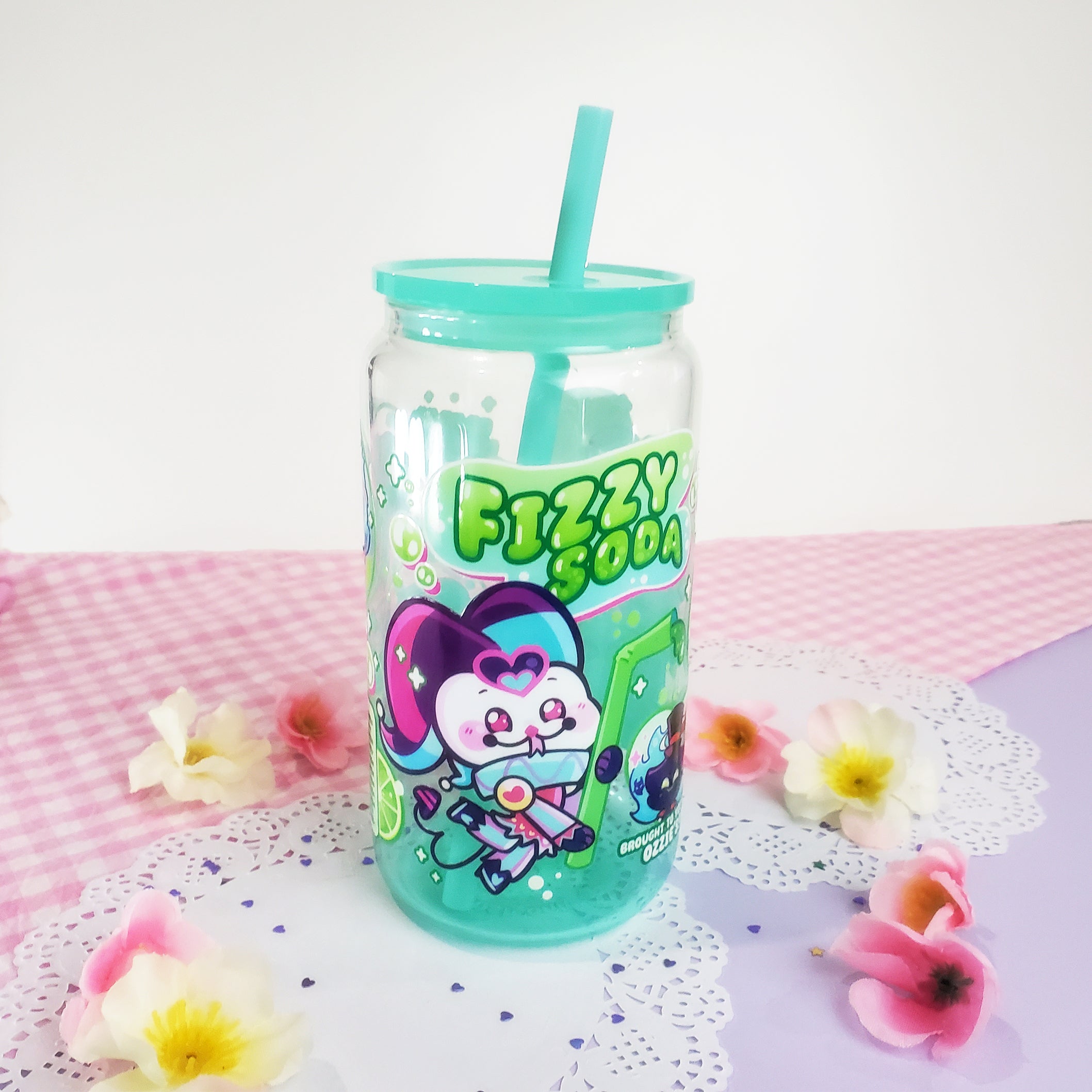 Fizzy Soda Glass Cup | 16oz with Plastic Lid and straw | Gradient Glas ...